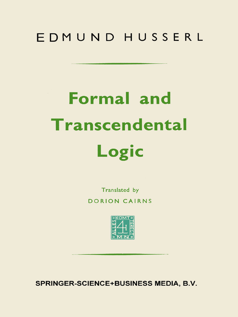 Husserl's Formal and Transcendental Logic | PDF | Science | Truth