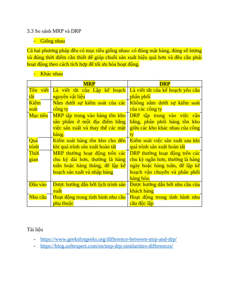 3.3 So Sánh DRP Và MRP | PDF