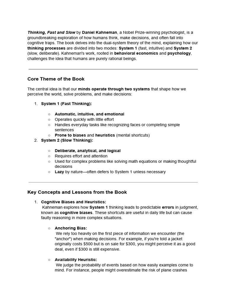 Core Theme of The Book: Thinking, Fast and Slow | PDF | Behavioral Economics | Heuristic