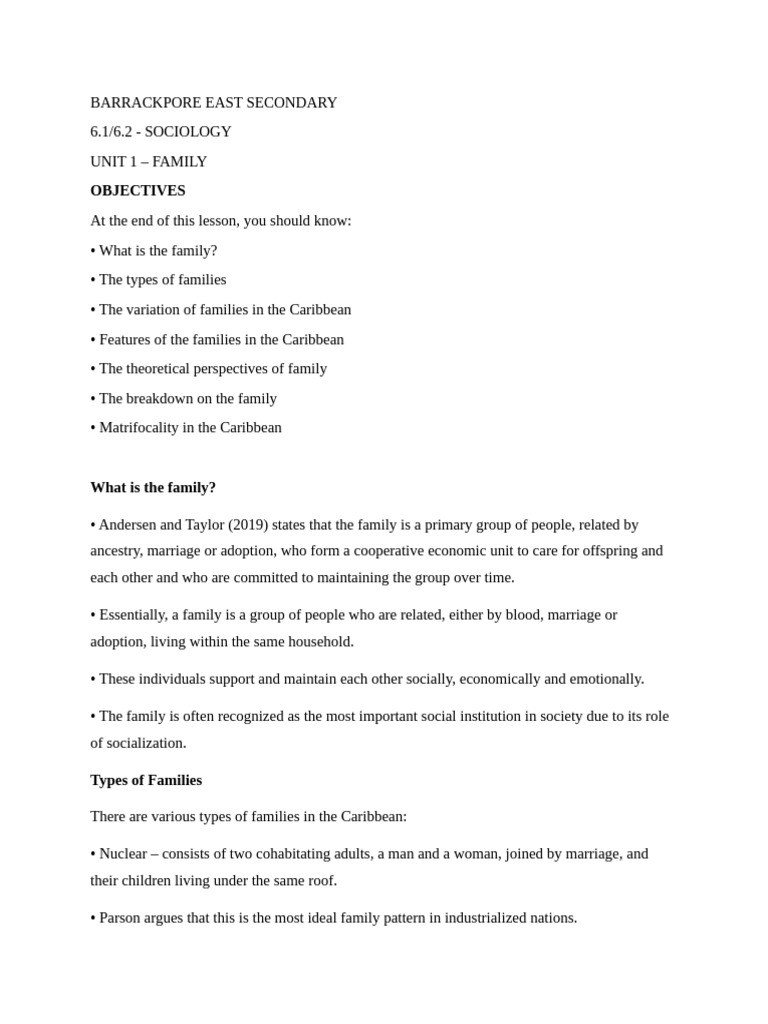 Matrifocal Families in Caribbean Sociology | PDF | Family | Marriage