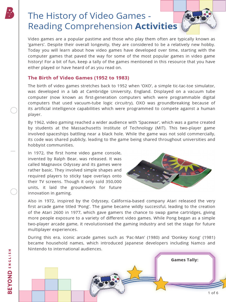 The History of Video Games - Reading Comprehension | PDF | Nintendo ...