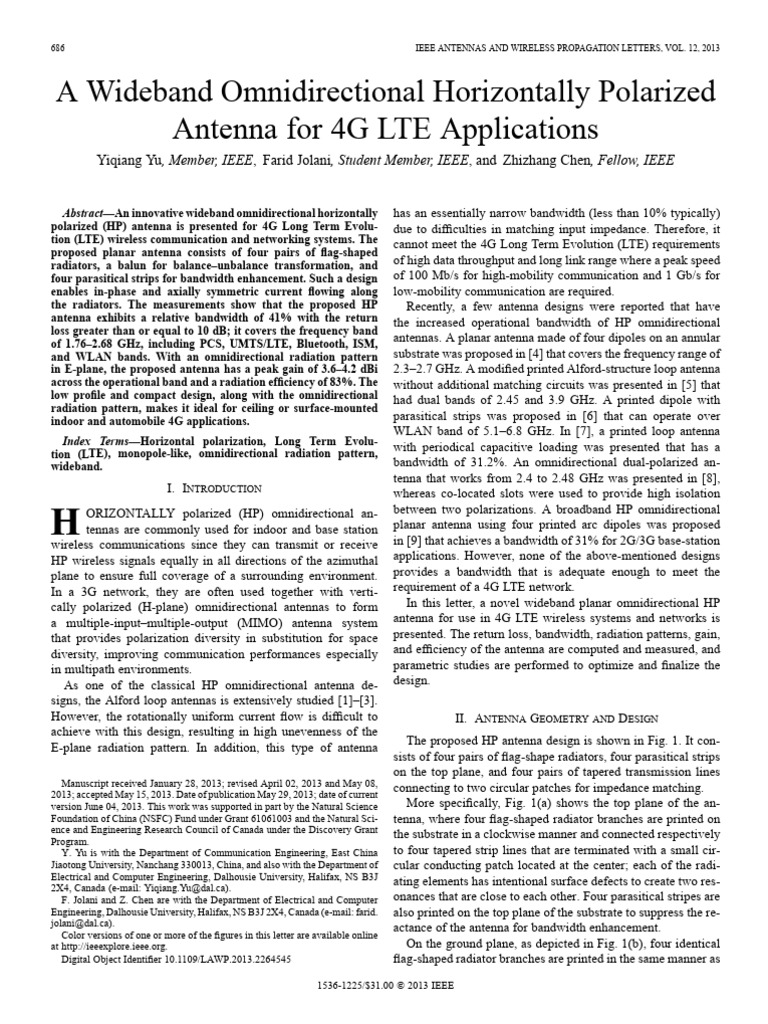 A wideband omnidirectional horizontally polarized antenna for 4G LTE ...