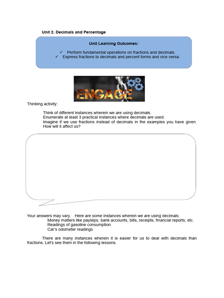 Business Math Module 1 Unit 2 | PDF | Percentage | Arithmetic