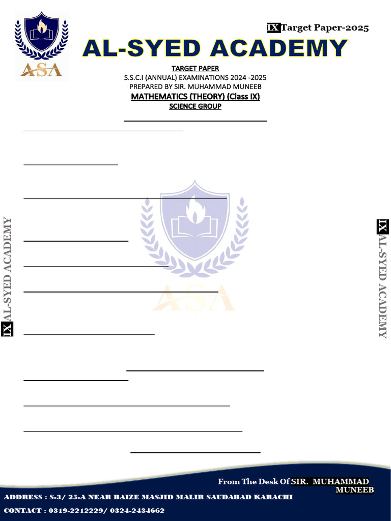 Class 9 Math Target Paper 2025 | PDF
