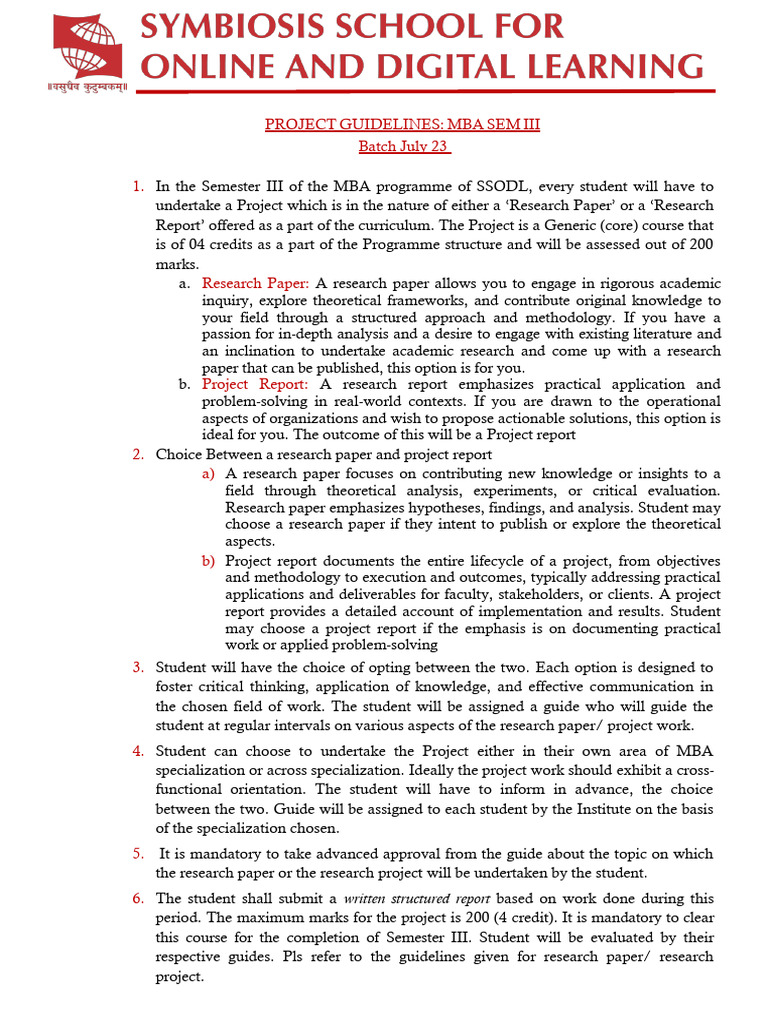 Project Guidelines - MBA SEM - III FINAL Ssodl | PDF | Methodology ...