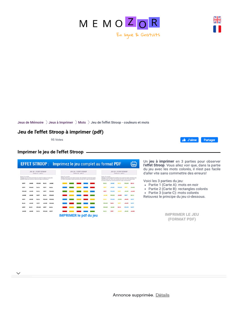 Jeu Effet Stroop À Imprimer - Liste de Couleurs Et Mots - Memozor | PDF ...