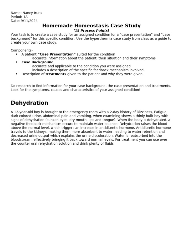 Create A Case Study - Homeostasis-1 | PDF