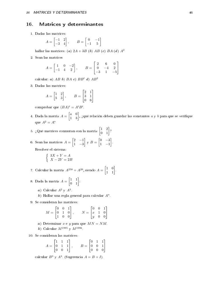 Ejercicios de Matrices y Sistemas-1 | PDF | Matriz (Matemáticas) | Determinante