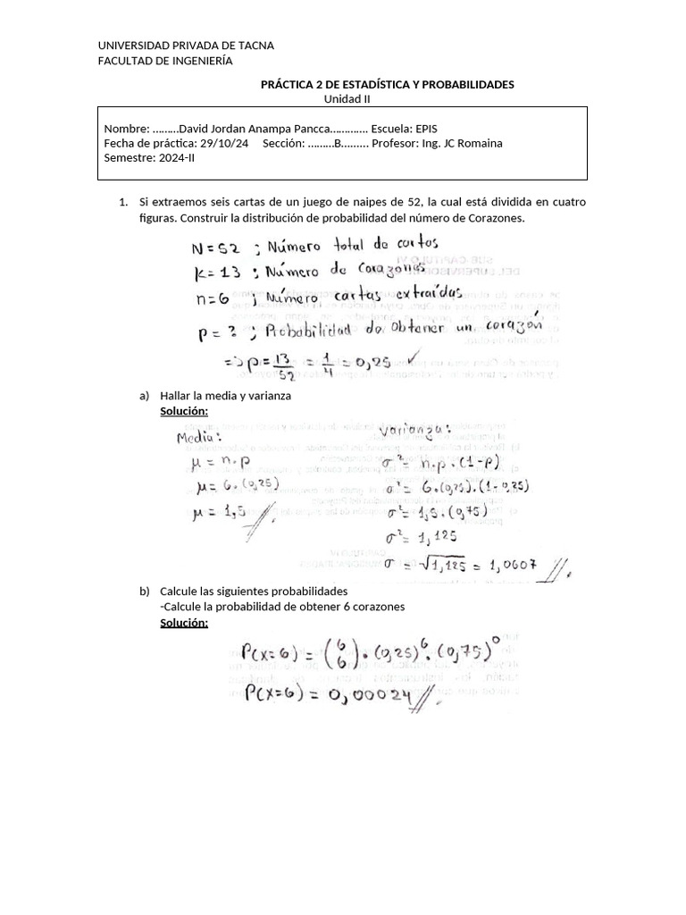 2° Pract Estad Y Prob Unid II 24-I A | PDF | Probabilidad | Teoría de probabilidad