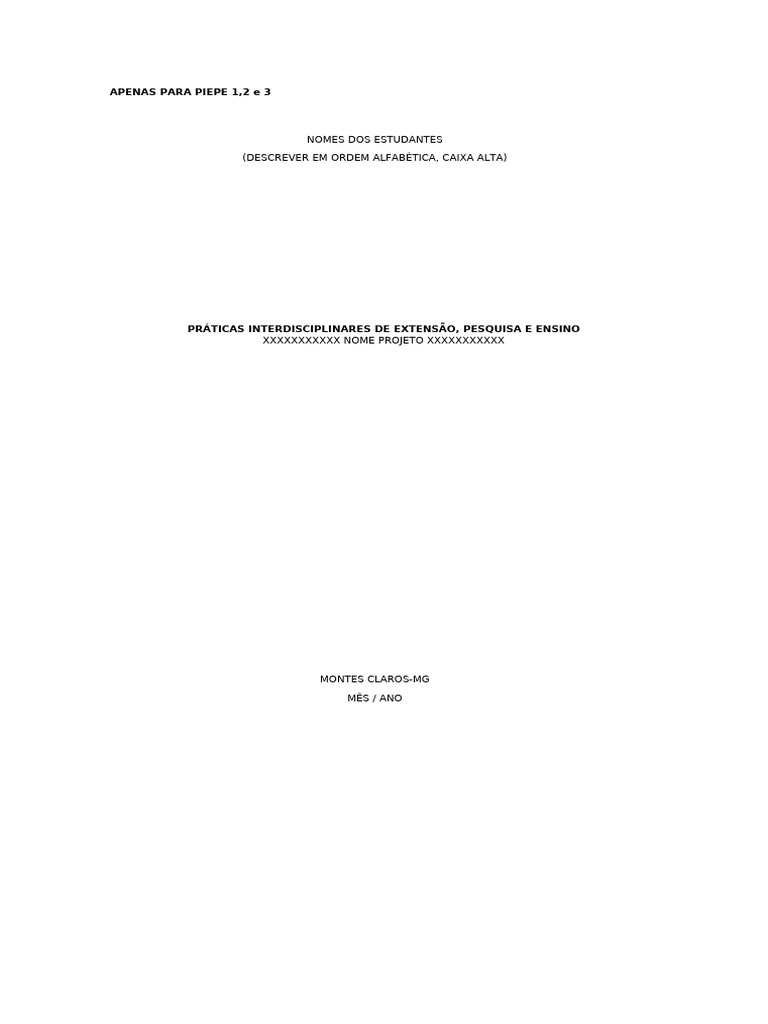 Modelo+de+Projeto+de+Extensão+PIEPE+ (1) 2 | PDF