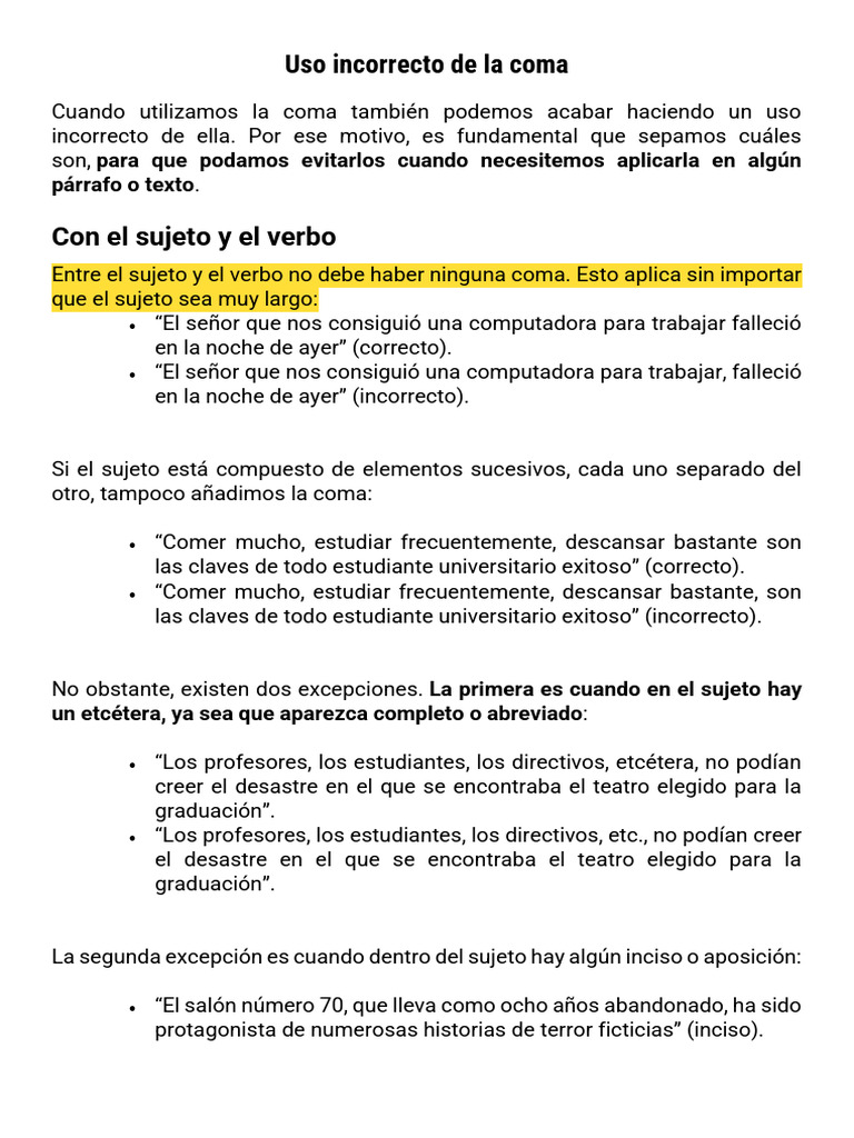 Errores comunes con la coma | PDF | Oración