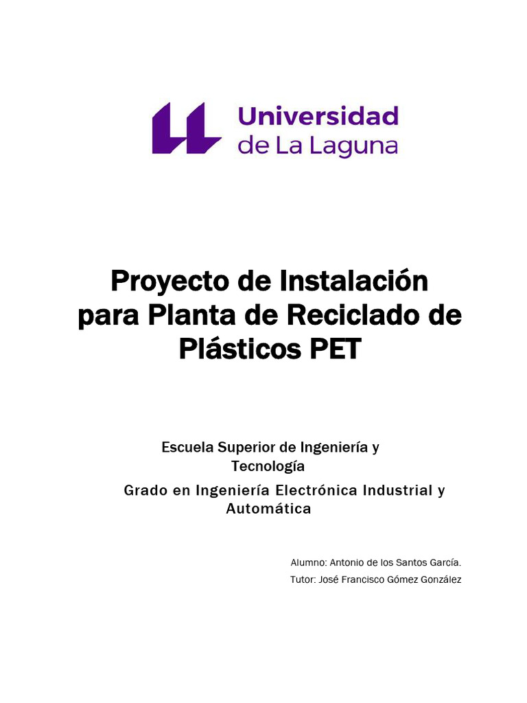 Proyecto de Instalacion Para Planta de Reciclado de Plasticos PET | PDF | Transformador ...