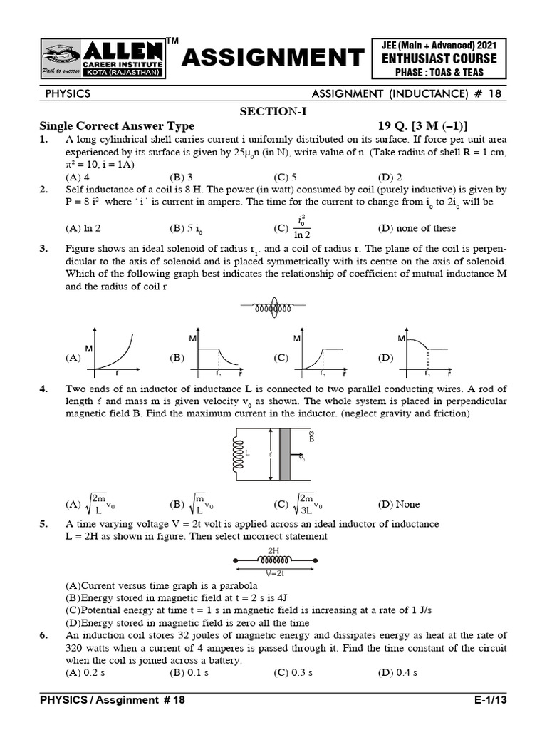 18 # Assignment (Inductance) - Student | PDF | Inductance | Inductor