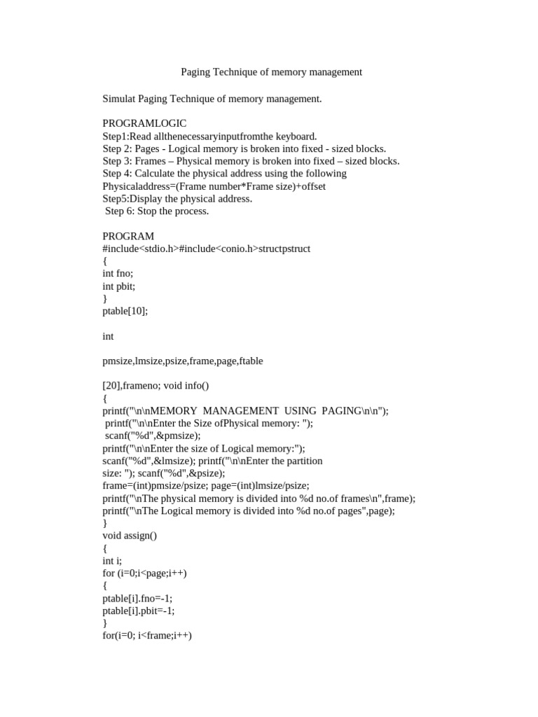 Paging Technique of Memory Management | PDF