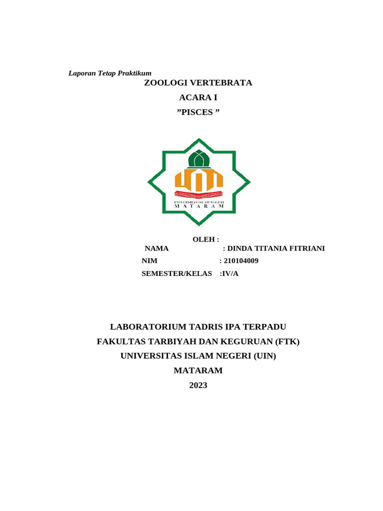 Laporan Praktikum Zoologi Pisces | PDF