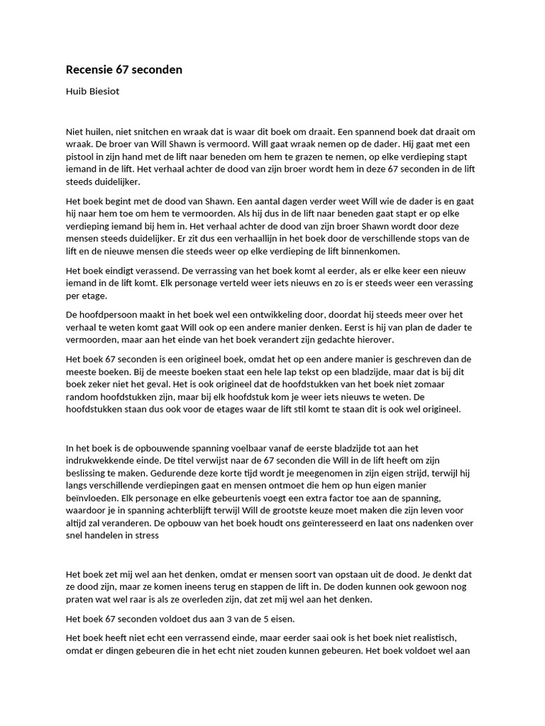 Recensie Nederlands 67 Seconden | PDF