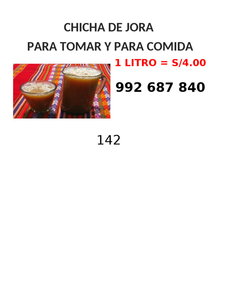 Chicha de Jora para Tomar y para Comida | PDF