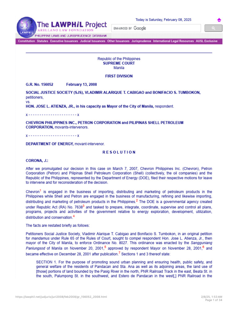 G.R. No. 156052 Society Vs | PDF | Intervention (Law) | Injunction