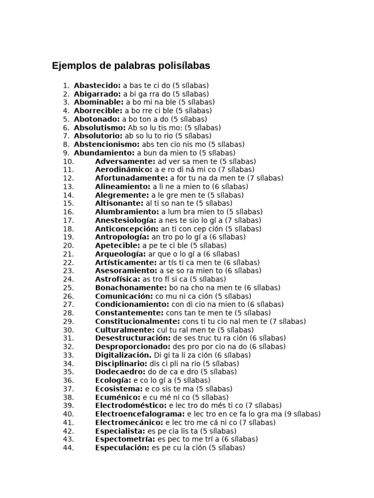 Ejemplos de palabras polisílabas | PDF