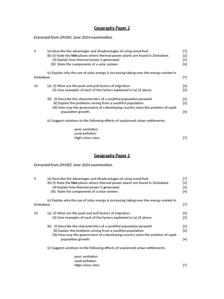 ZIMSEC Geography Paper 2 June 2024 | PDF | Developing Country | Power ...