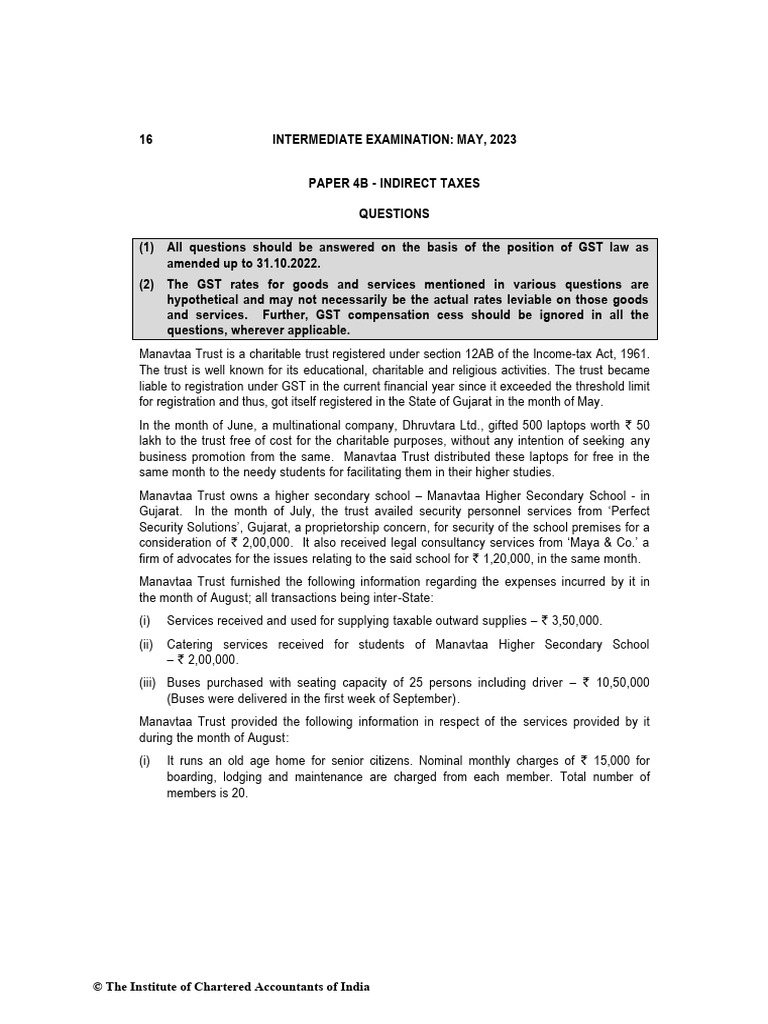 GST Examination Paper May 2023 | PDF | Value Added Tax | Taxes