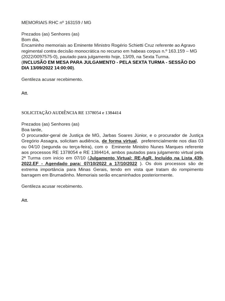 Modelo Email Memoriais | PDF