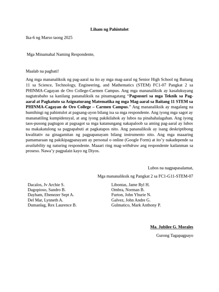 Liham ng Pahintulot | PDF