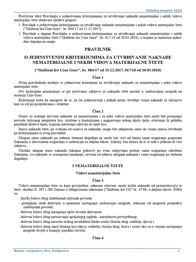 Pravilnik+o+Jed +Kriterijumima+Za+Utvr +Naknade+Nematerijalne+Štete | PDF
