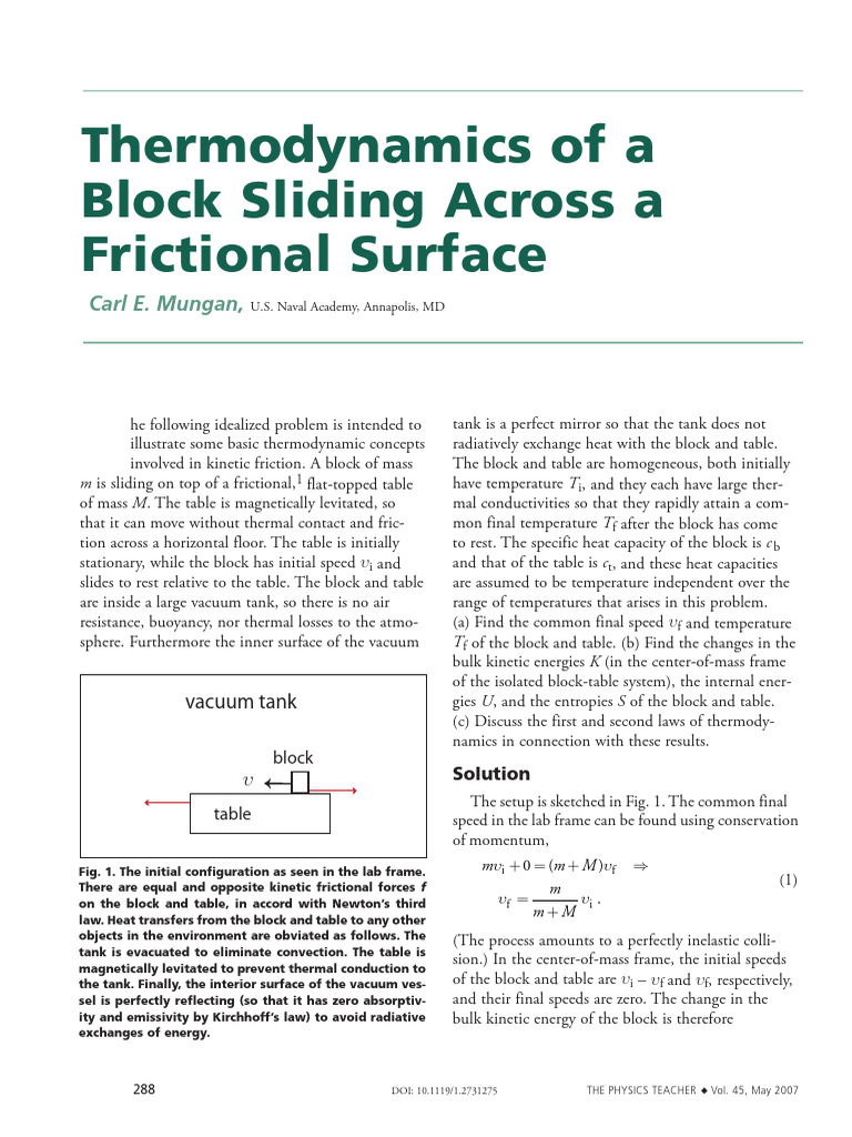 Thermodynamics of a block sliding across a frictional surface | PDF | Heat | Temperature