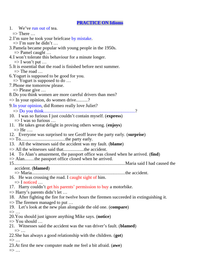 Idiom Kinds of Advanced Sentence Transformation Patterns | PDF