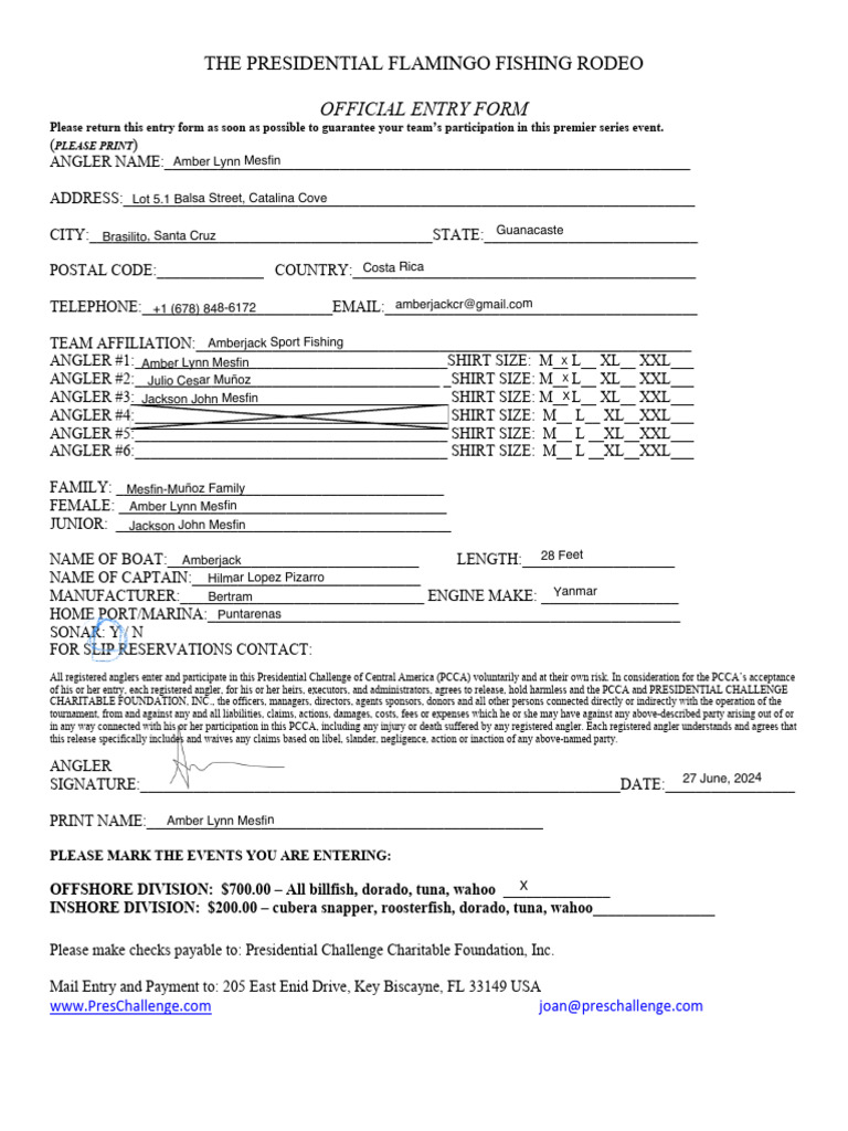 Presidential Flamingo Fishing Entry Form | PDF | Fish | Recreational ...