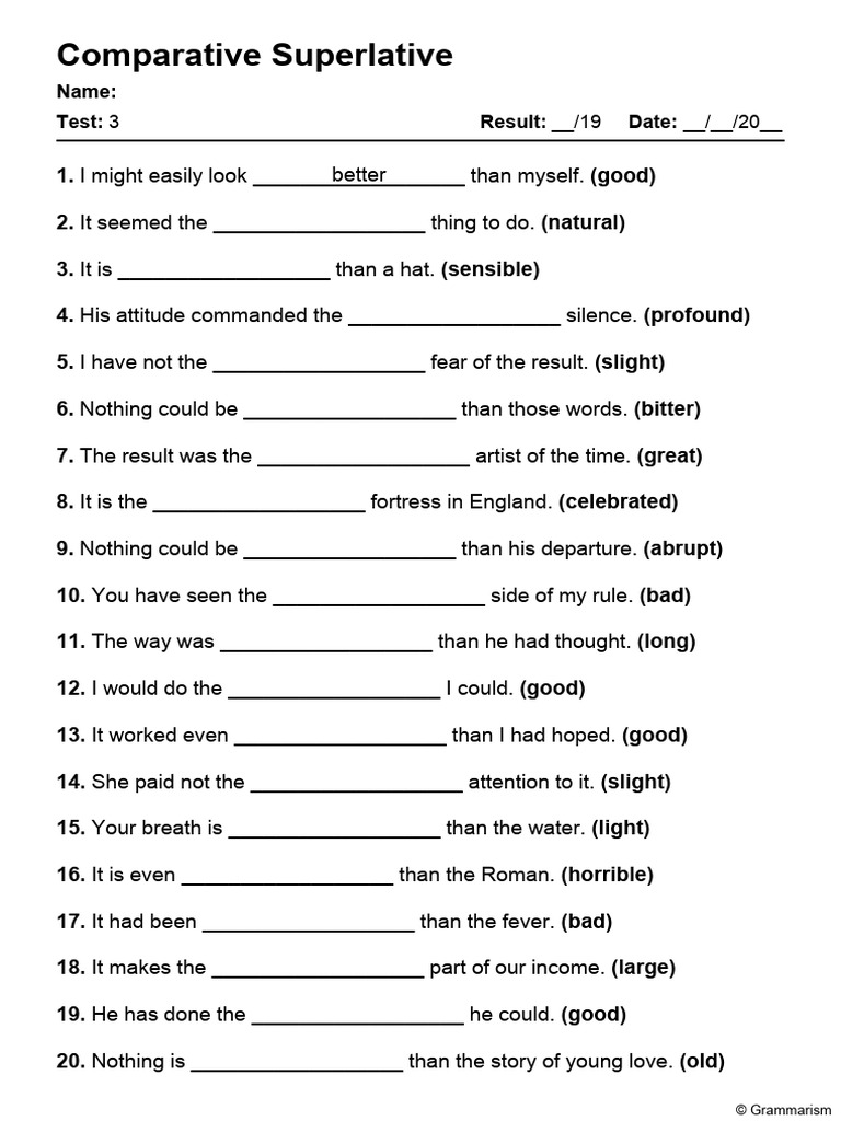 Comparative and Superlative Test PDF | PDF