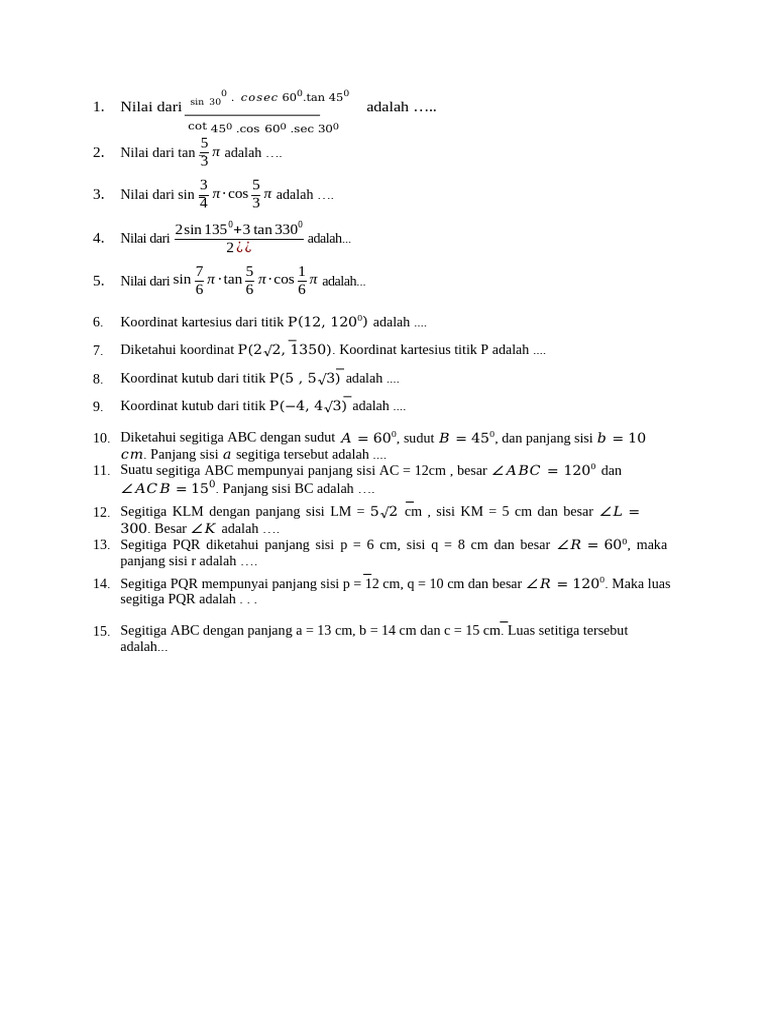 Soal Latihan Trigonometri 2 | PDF