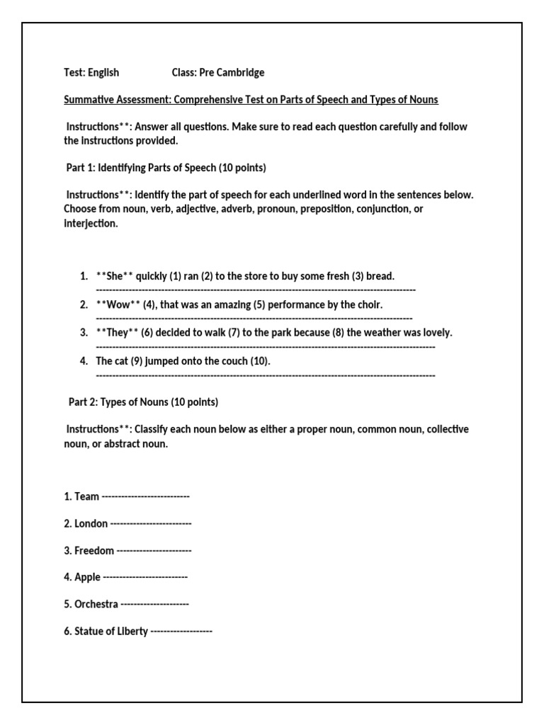 Test Parts of Speech | PDF | Part Of Speech | Noun