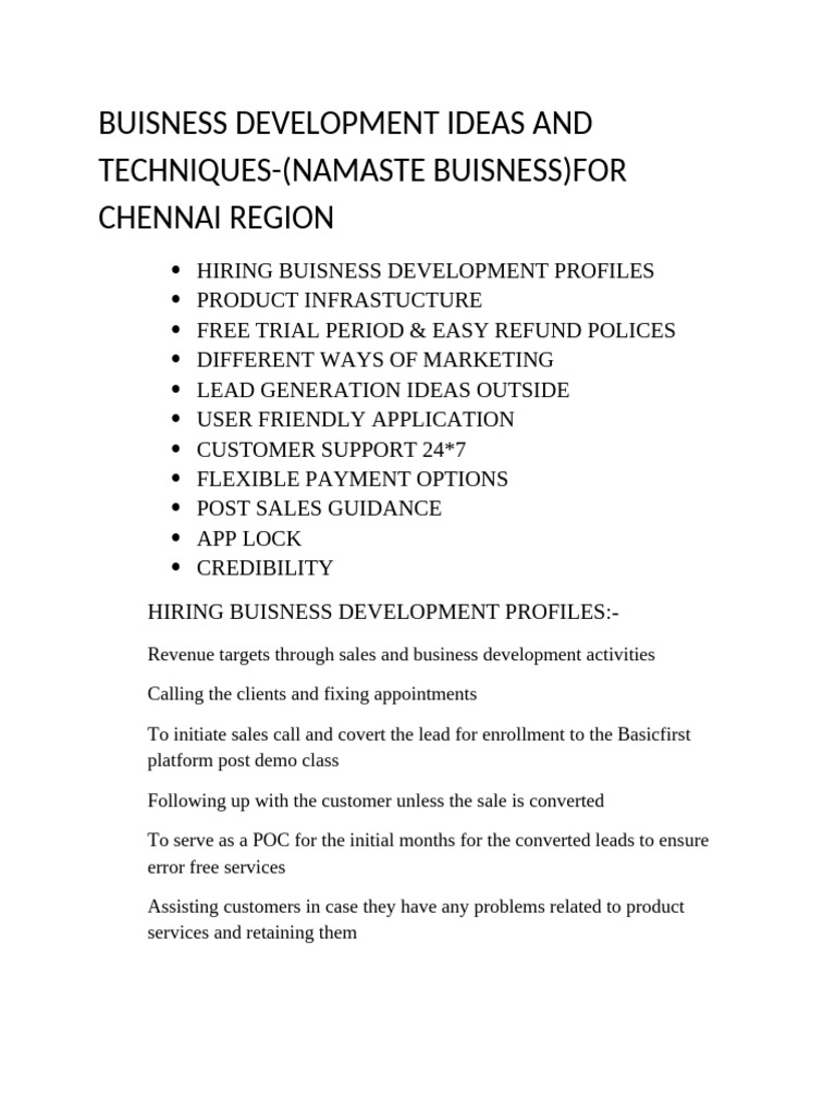 Buisness Development Ideas and Techniques | PDF