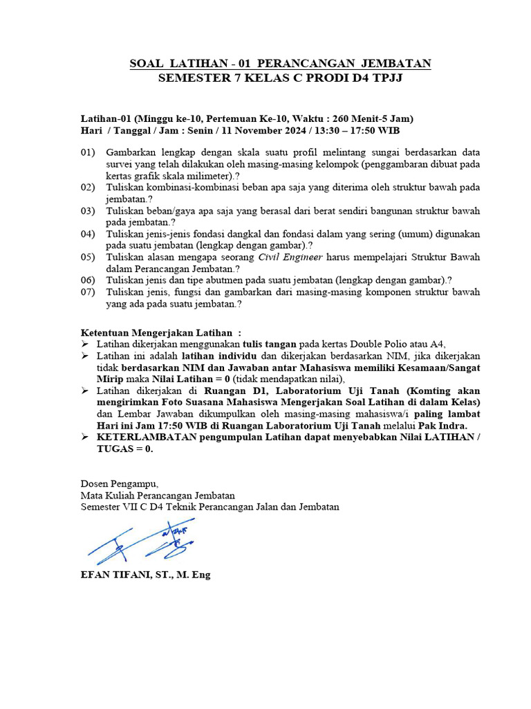 1. 7C-D4 TPJJ-Latihan-1 Perancangan Jembatan | PDF