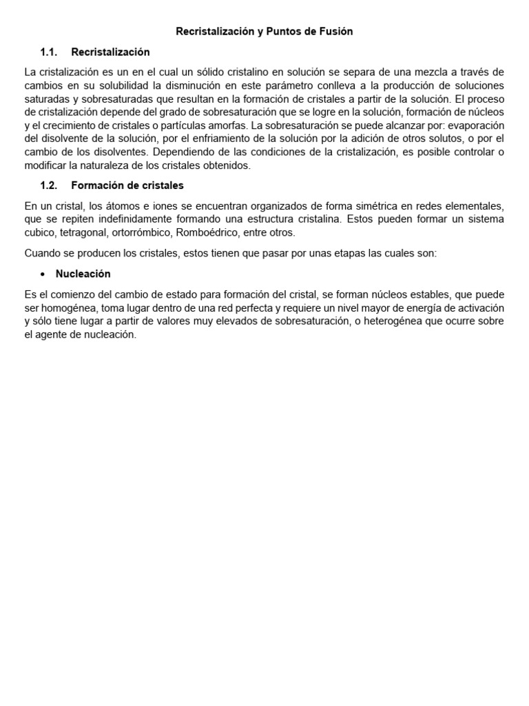 Recristalización y Puntos de Fusión 2 | PDF