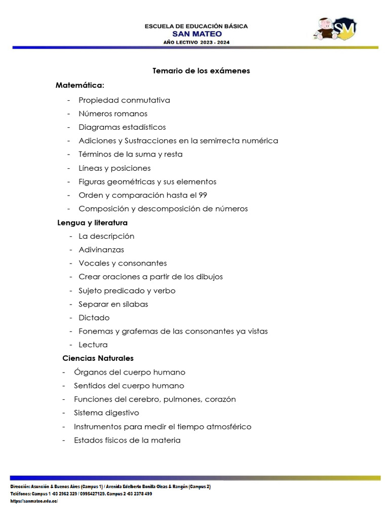 Temario Segundo Trimestre | PDF