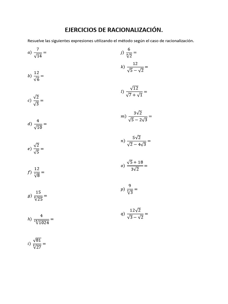 Ejercicios de Racionalizacion | PDF