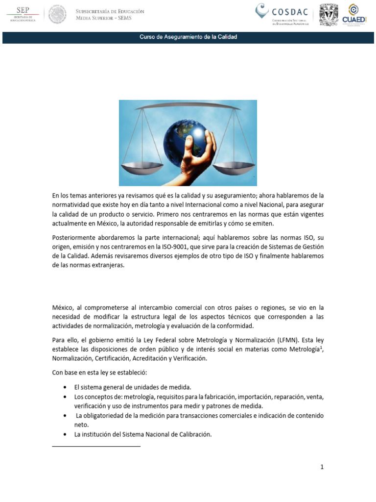 Guía Tema 3 parte 1 normatividad para el aseguramiento de la calidad | PDF | Metrología ...