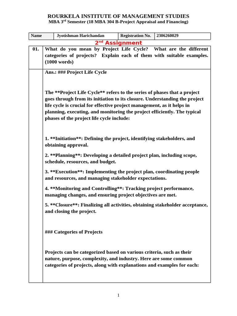 PAF Assignment 2 MBA 3rd Sem Jyotishman029 | PDF | Feasibility Study | Project Management