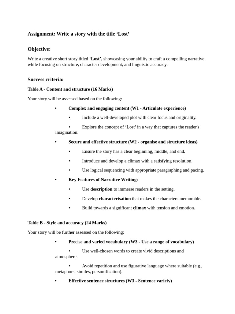 Narrative_writing_assignment | PDF | Narrative | Vocabulary