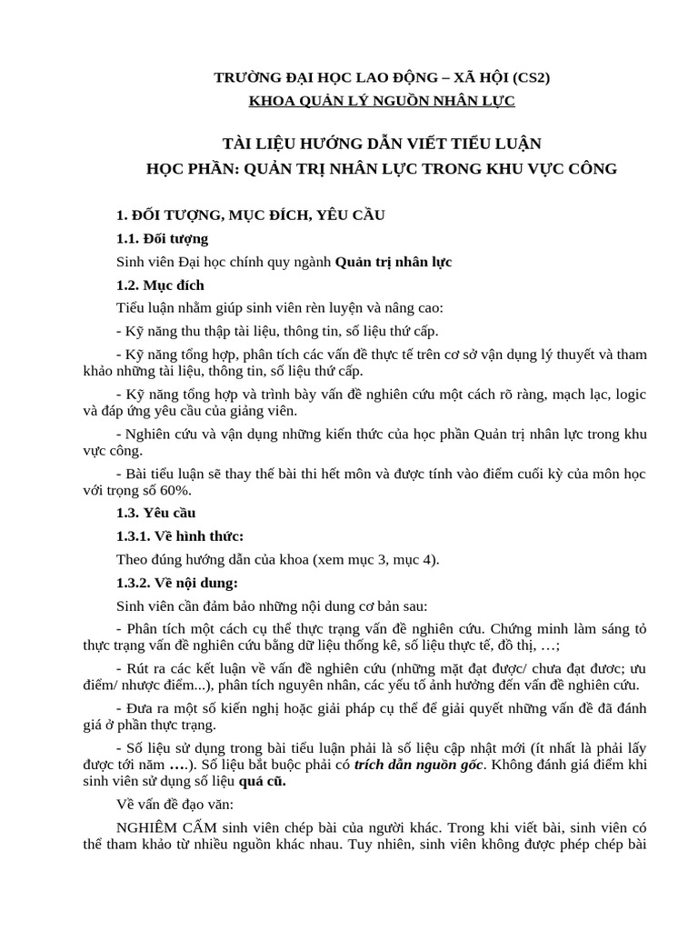 Tai Lieu Huong Dan Tieu Luan QTNLKCV 2024 | PDF