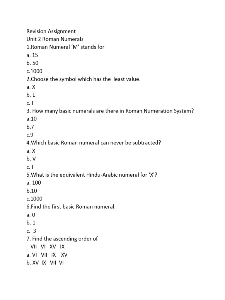 Roman Numerals Numerals Practice | PDF
