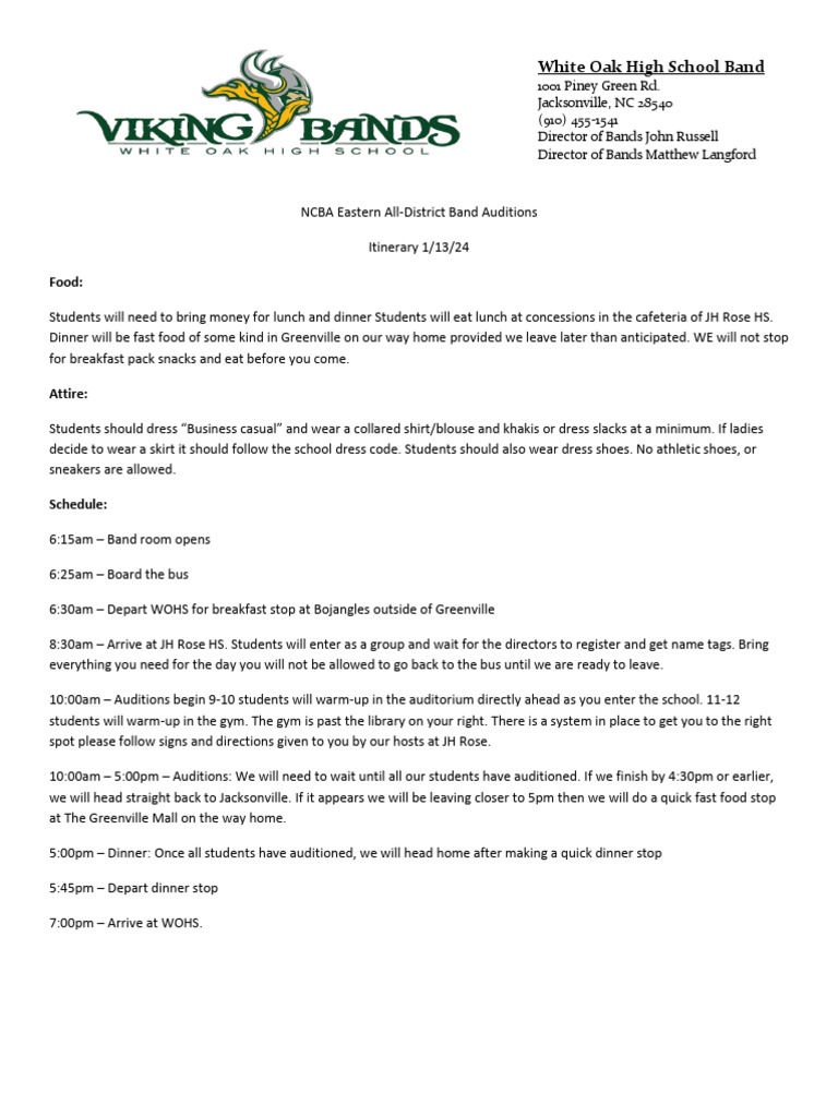 All District Band Itinerary 2024 | PDF | Clothing | Fashion