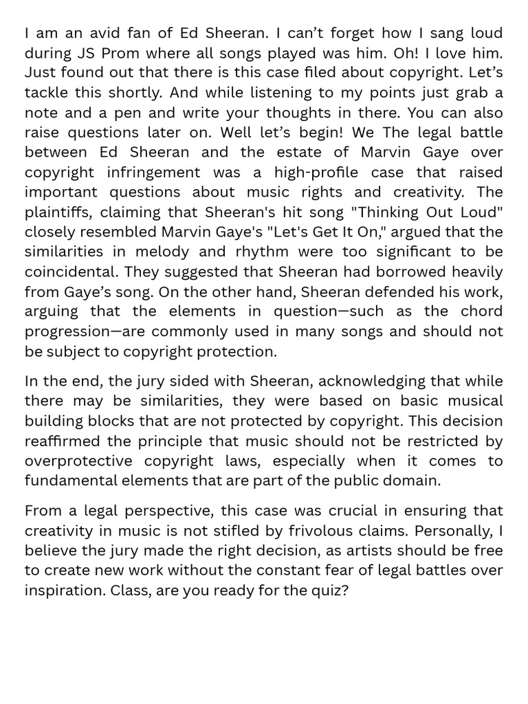 Ed Sheeran's Copyright Case Insights | PDF