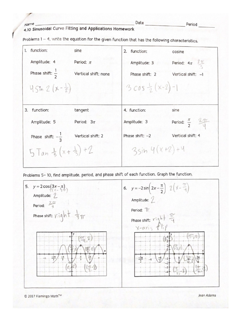 4.10 Sinusoidal Curve Fitting and Applications Homework | PDF