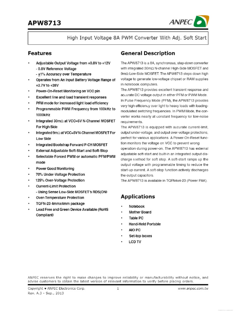 APW8713 Datasheet - semiconductors.es | PDF