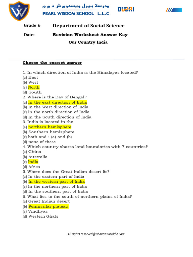 India Geography Answer Key for Grade 6 | PDF | Himalayas ...
