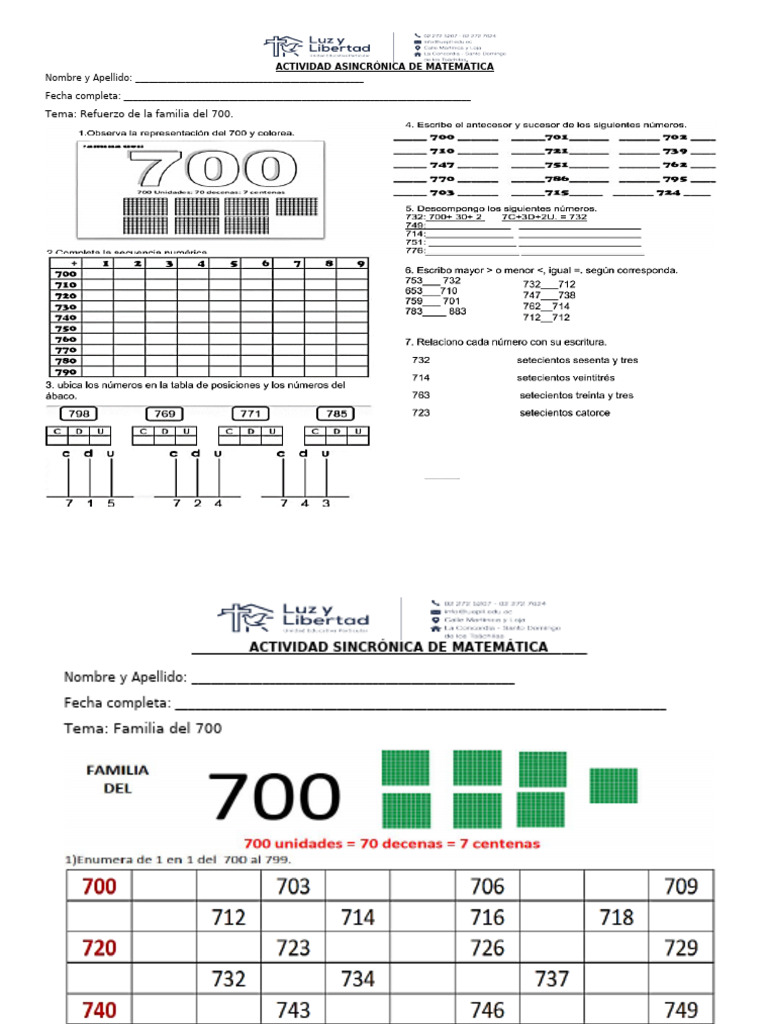 Números del 700 al 799 en Matemáticas | PDF